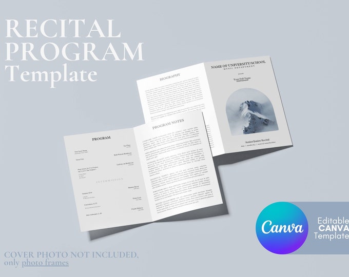 US Letter Recital Program Template Simple Design Piano, Editable Canva ...
