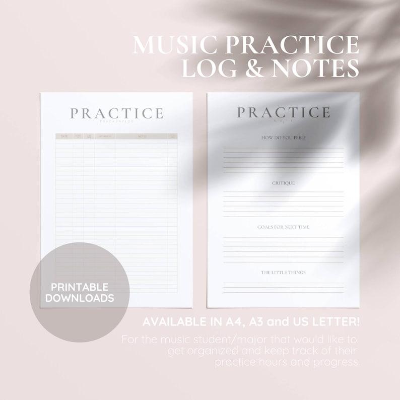Music Practice Log Sheet, Practice Tracker, Musician Journal, Practice ...