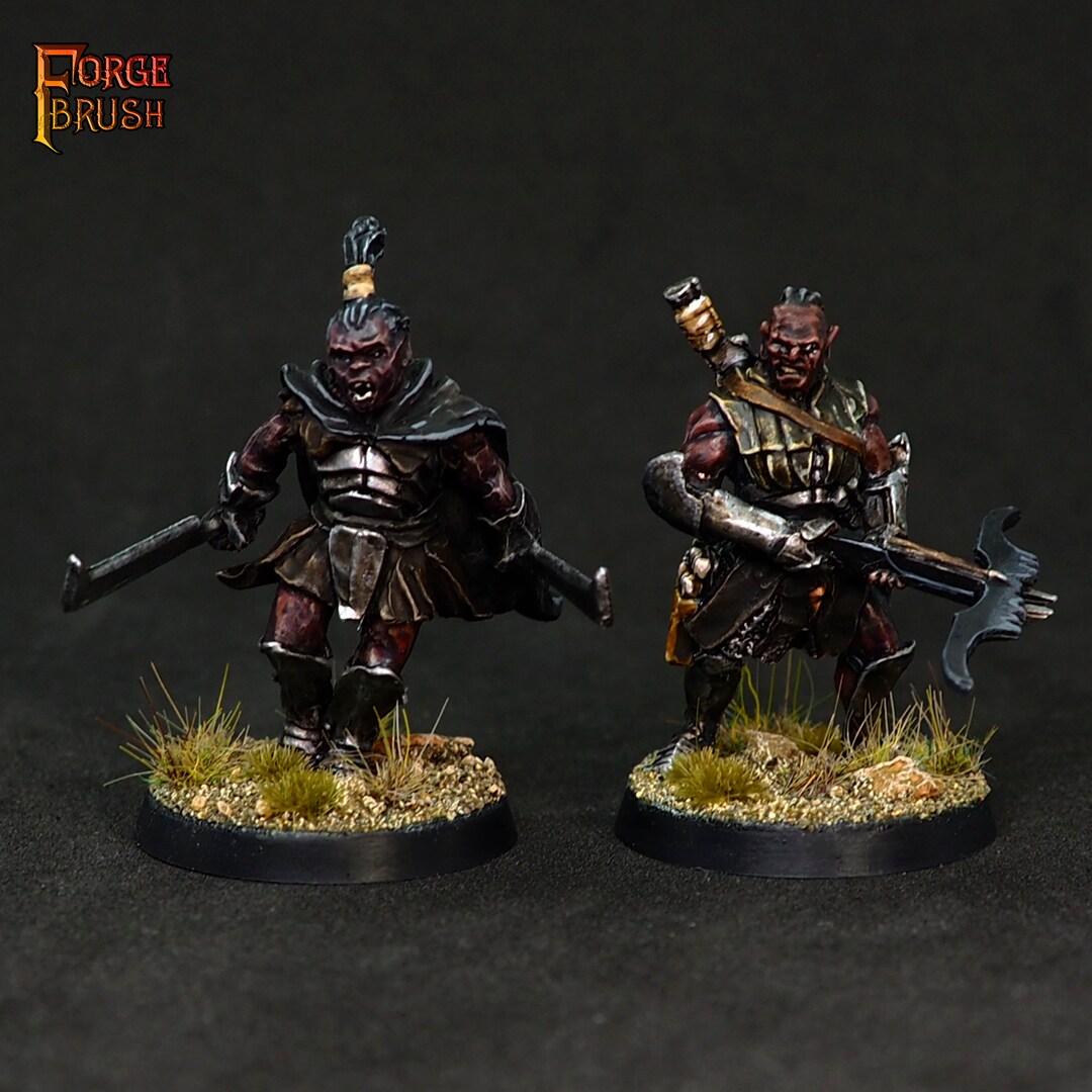 Mauhur and Vrasku, PAINTED Uruk Hai Captains. Miniatures LOTR, Mesbg ...