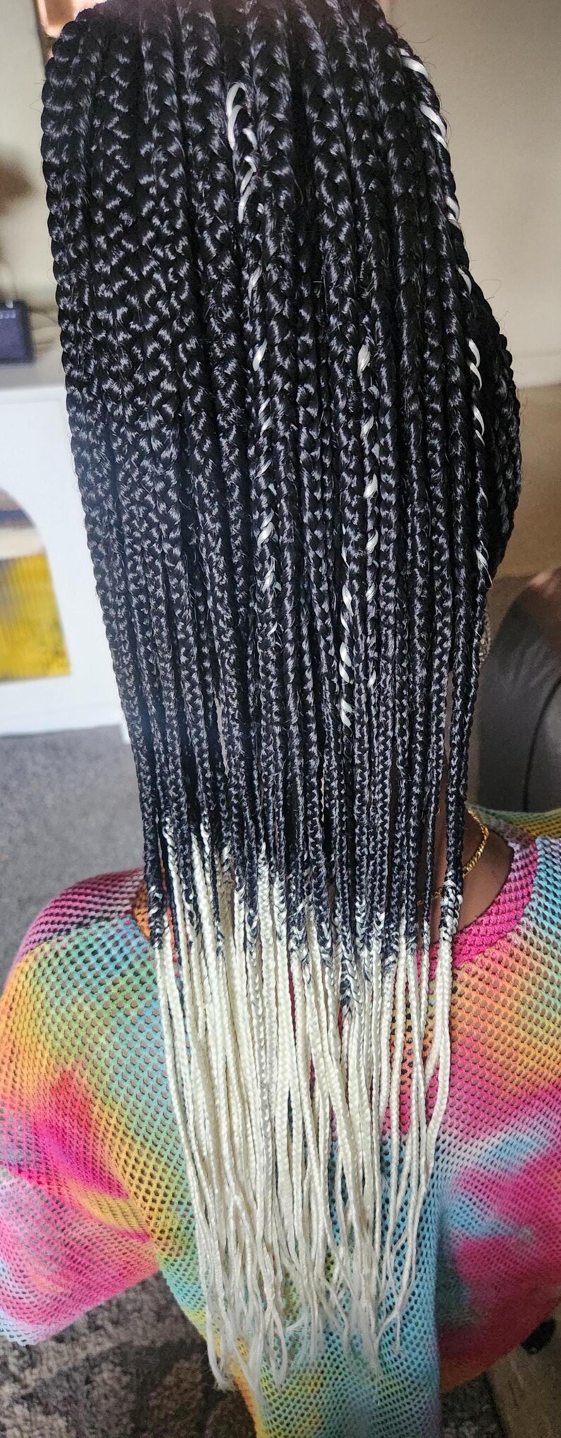 Fully Hand Braided Whole Box Braids Cornrows Wig Ponytail 1b/gray - Etsy