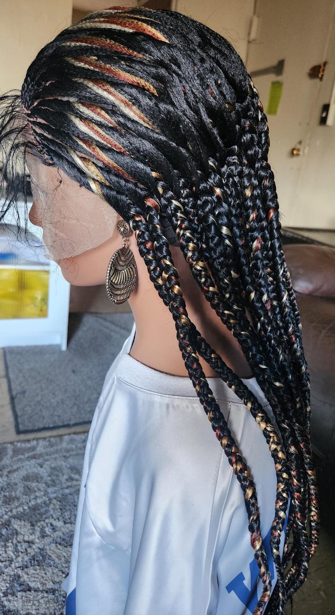 Fully Hand Braided Box Braids Straight Down Cornrow Wig 1b/blond/brown ...