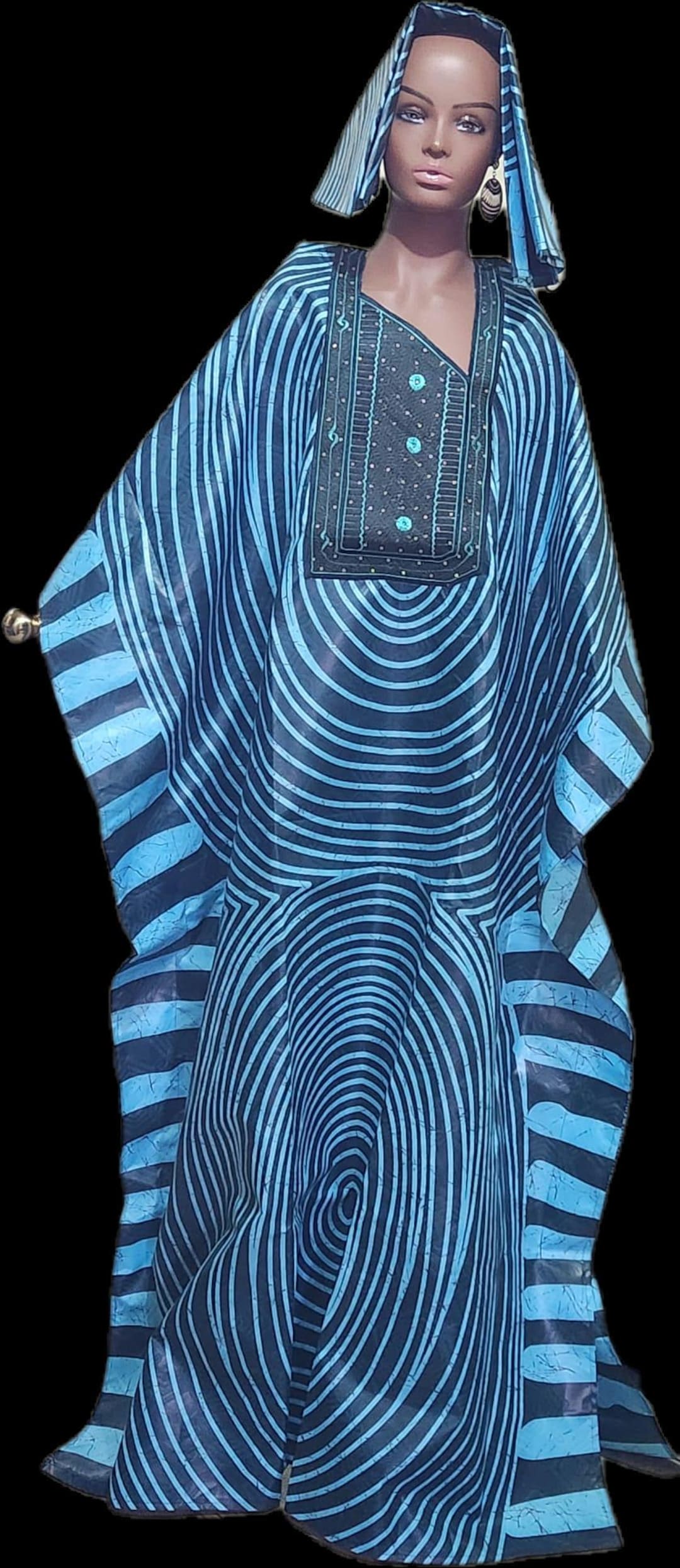 African Bubu Dress With Embroidered With Scarf - Etsy