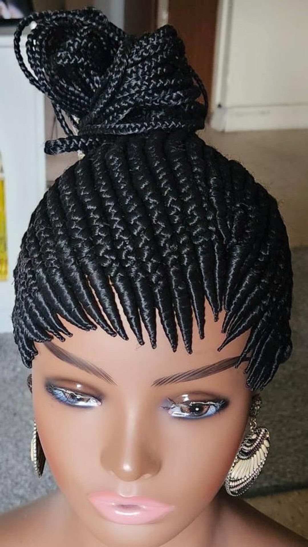 Fully Hand Braided Box Braids Cornrow Wig Pony With Perle on Side 1B - Etsy