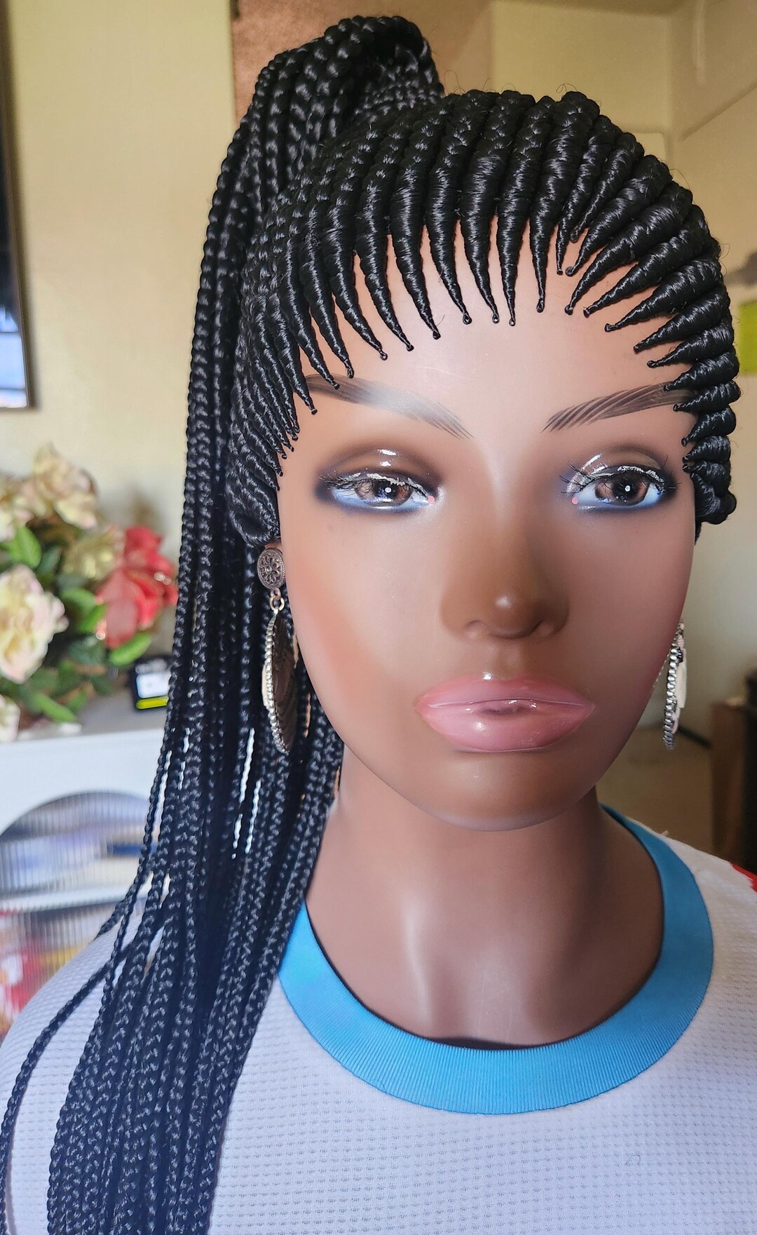 Fully Hand Braided Whole Box Braids Cornrows Wig Ponytail Libre 1B - Etsy