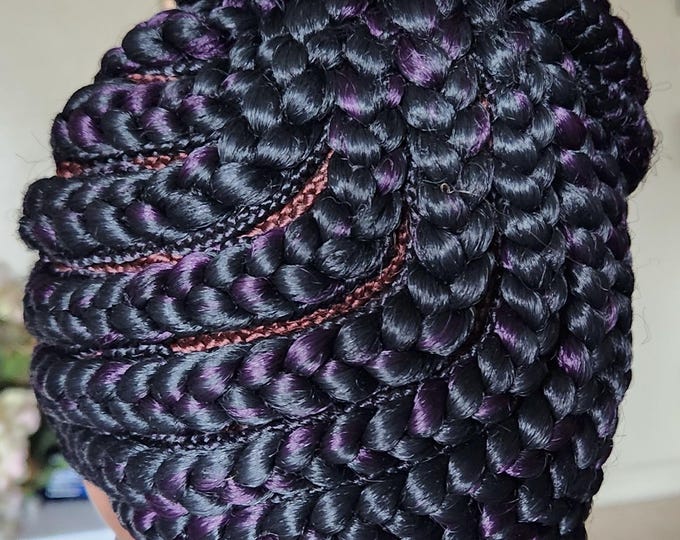 Fully Hand Braided Ghana Banana Cornrows Wig Pony Bout 1B Mix Dark ...