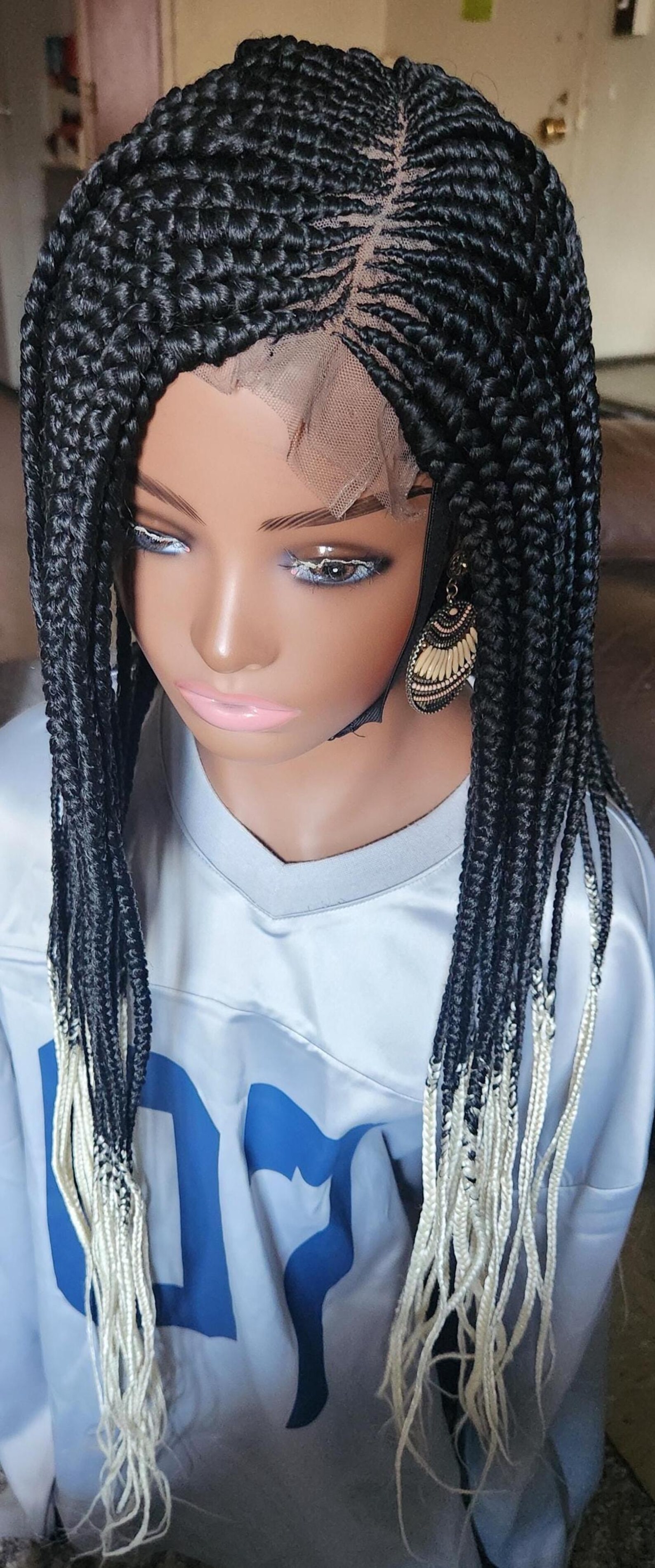 Fully Hand Braided Box Braids 4X4 Lace Cornrow Wig 1b/blond - Etsy