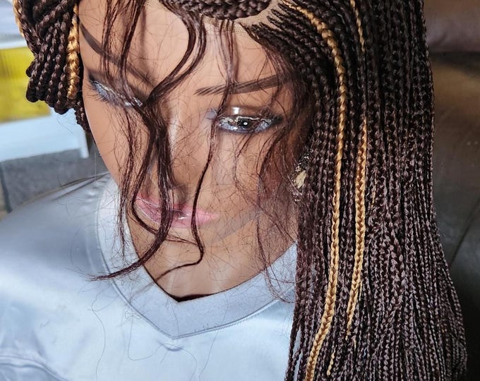 Hand Made Braided Box Braid Wig: Dark Brown & #27 Lace Front - Etsy