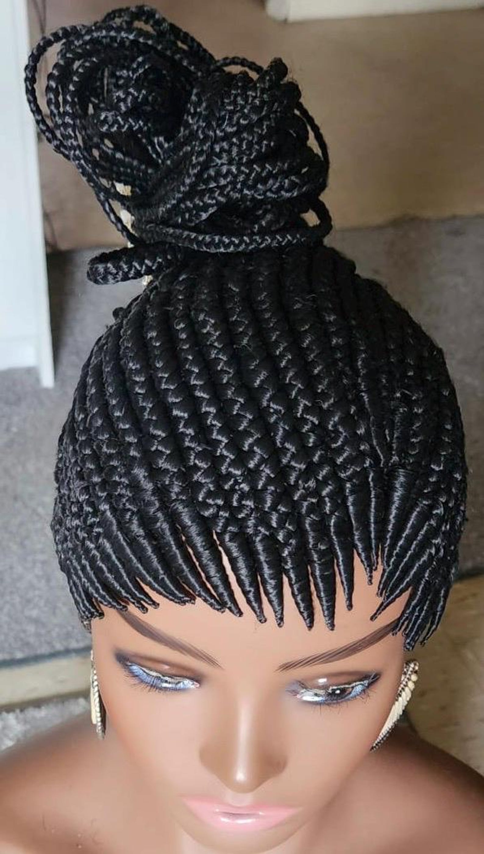 Fully Hand Braided Box Braids Cornrow Wig Pony With Perle on Side 1B - Etsy