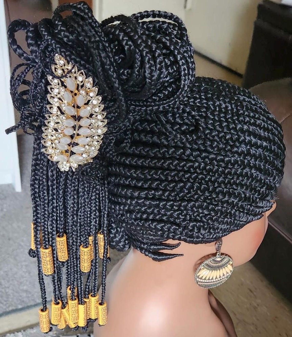 Fully Hand Braided Box Braids Cornrow Wig Pony With Perle on Side 1B - Etsy