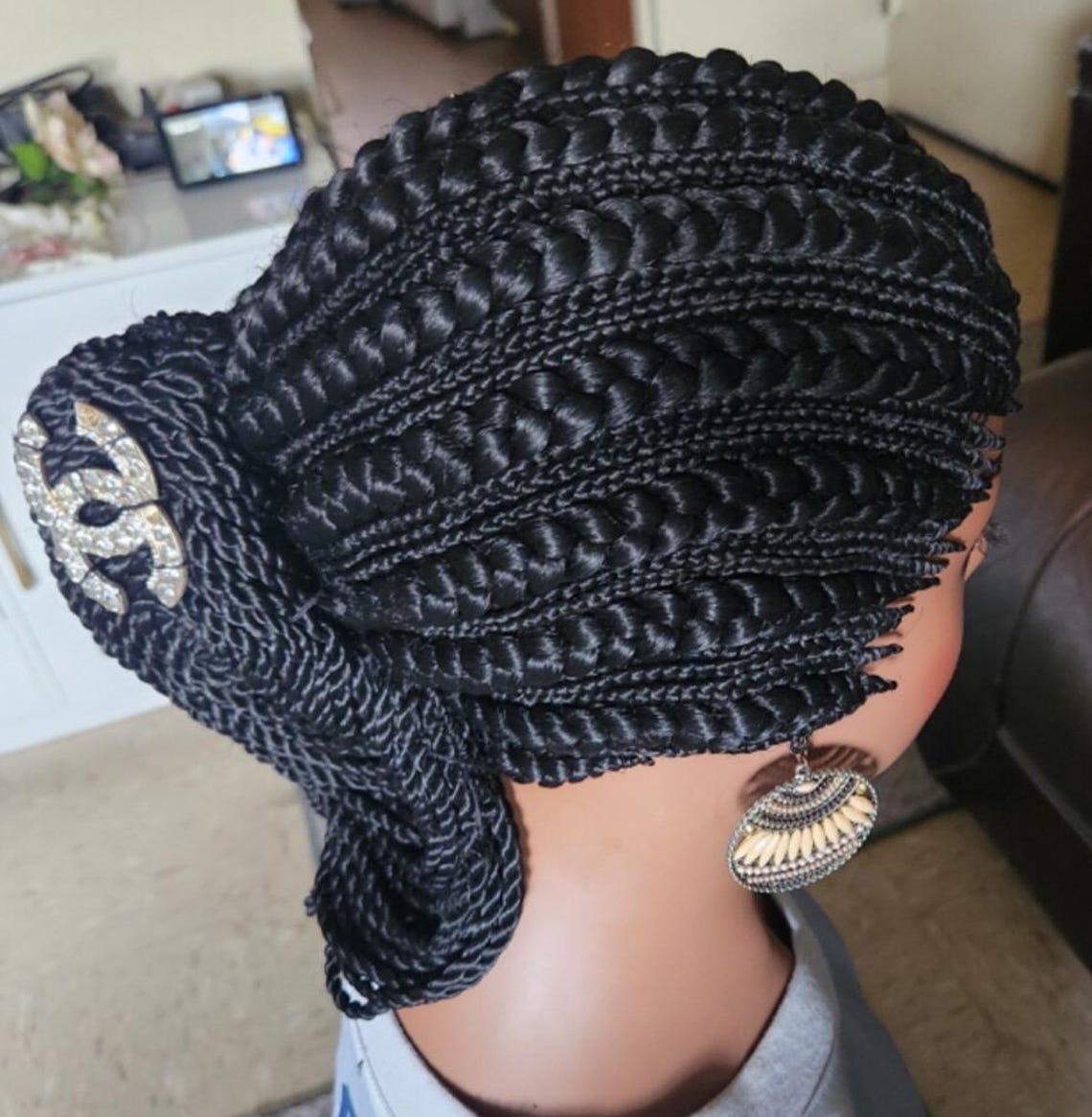 Fully Hand Braided Ghana Banana Cornrow Wig Ponytail Elephant 1B - Etsy