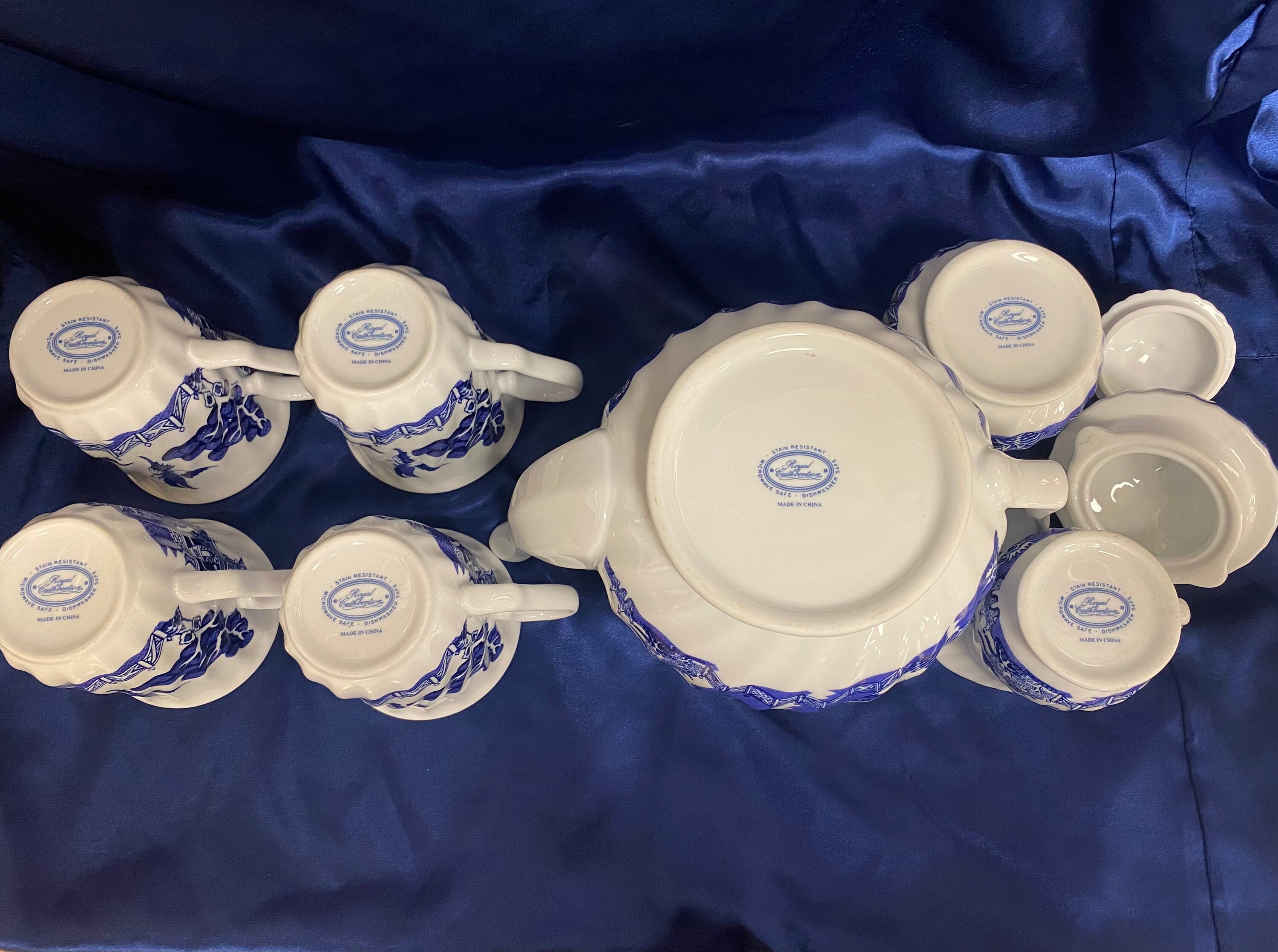 Royal Cuthbertson Tea Set 12 Piece Blue Willow Pattern 5 Plates, 4 ...