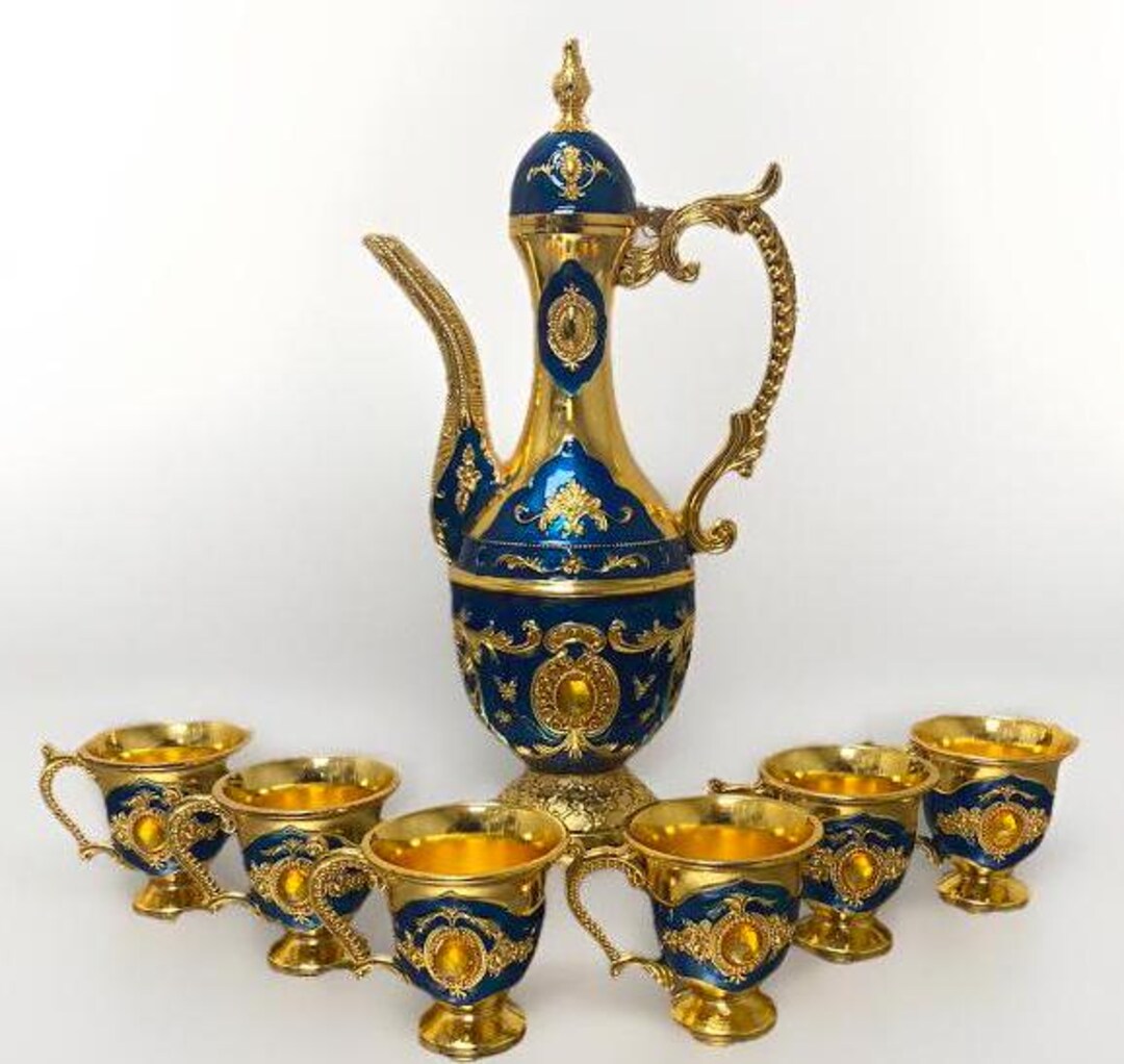 Turkish Tea Set | Arabic Greek Style Teapot & 6 Cups | Espresso Wine ...