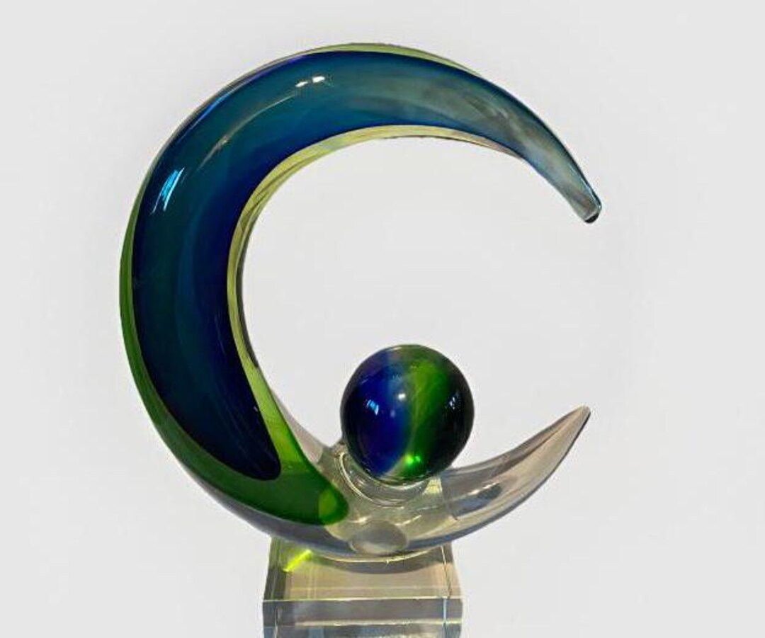 Murano Crescent Moon Art Glass Statue Sphere Rare Made in Italy Hand ...