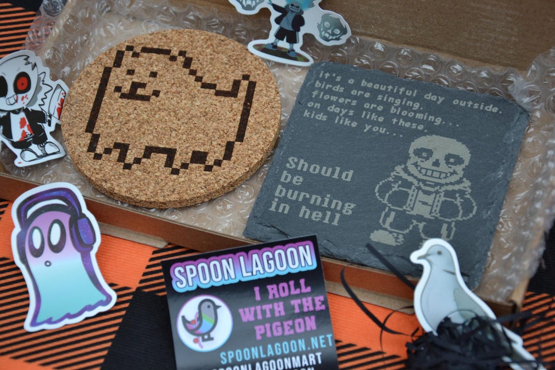 UNDERTALE Sans - Burning in Hell - Slate Coaster + Annoying Dog Cork ...