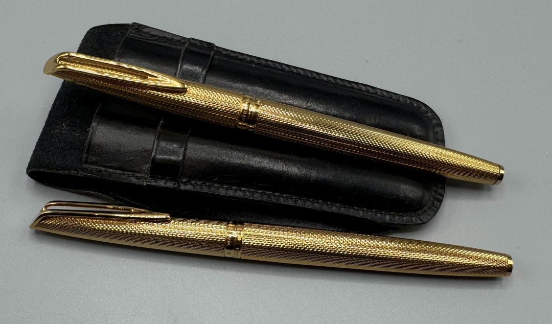 Waterman - Ballpoint and Fountain Pen Set - Gold Plated - Leather Case ...