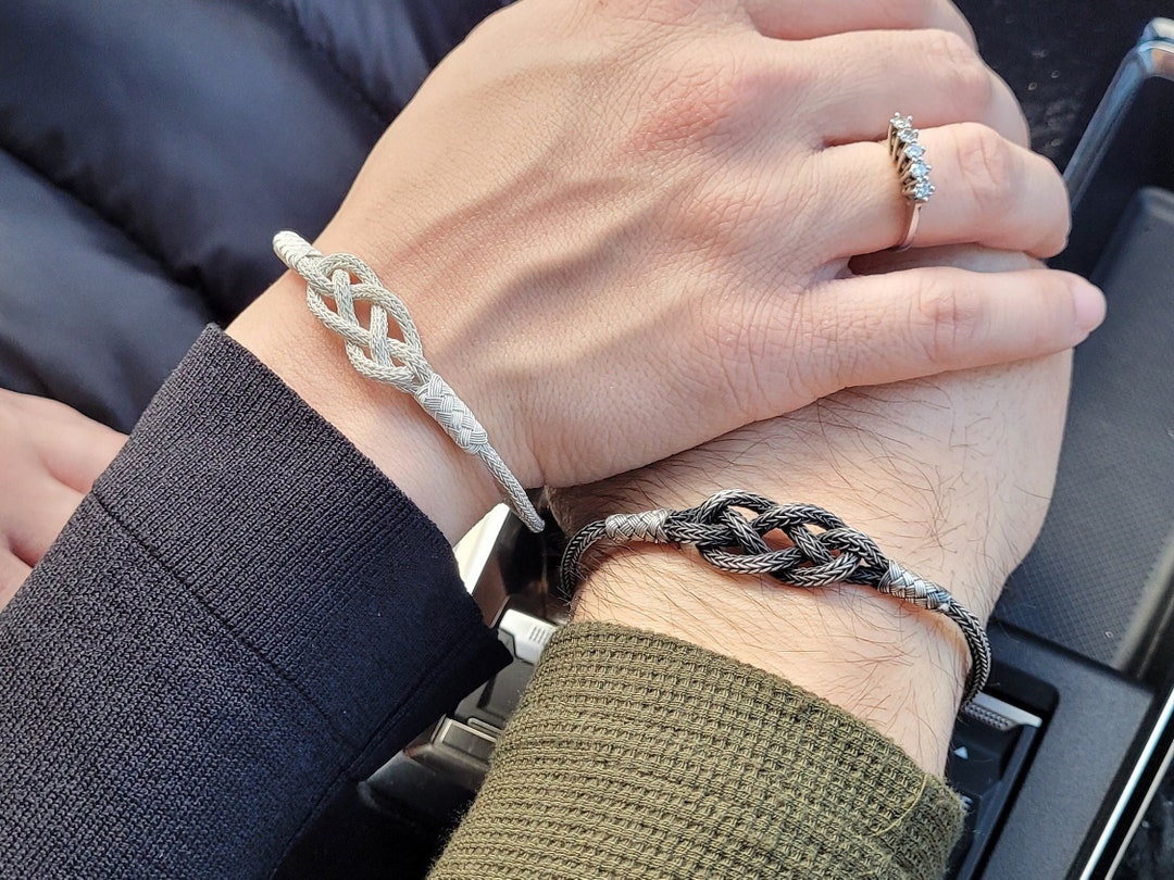 Silver Couple Bracelet • Love Knot Bracelet • Gift for Lovers • Knitted ...