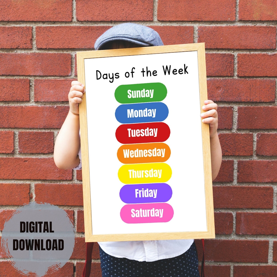 Days of the Week Printable Wall Art for Child's Room Educational Wall ...