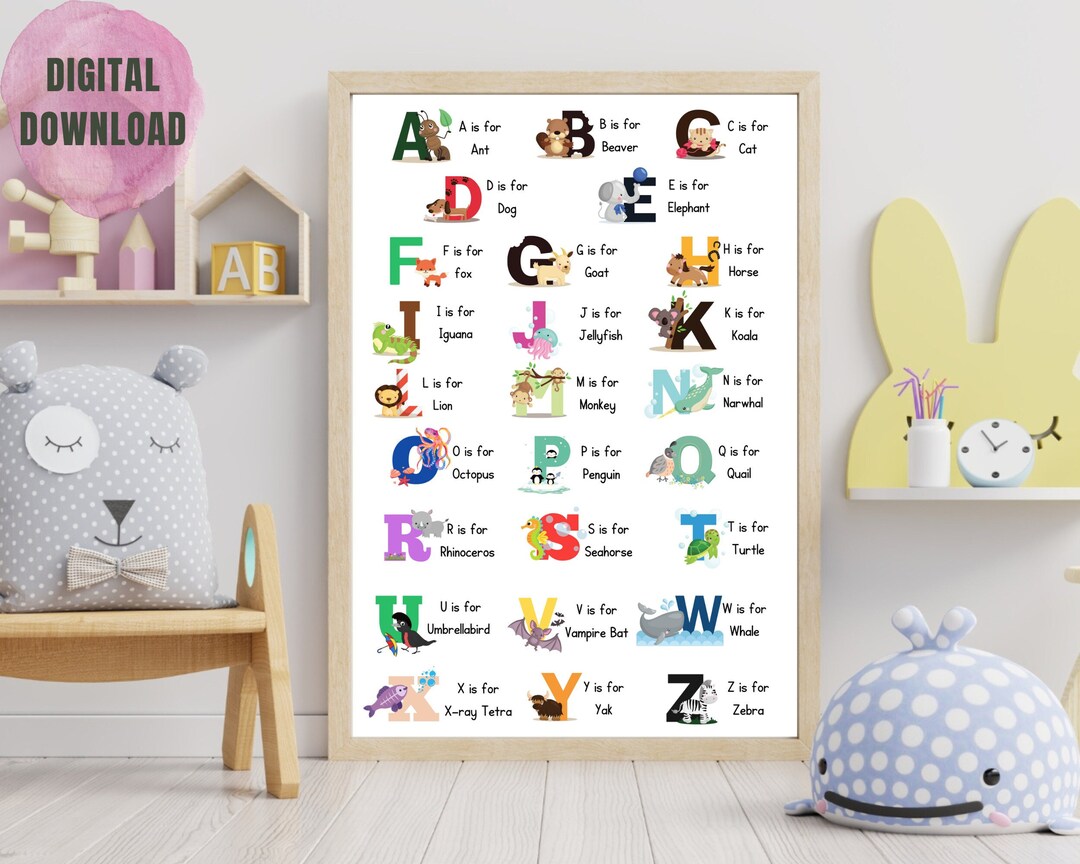 Colourful Animal Alphabet Poster Fun Educational Learning Aid for Early ...