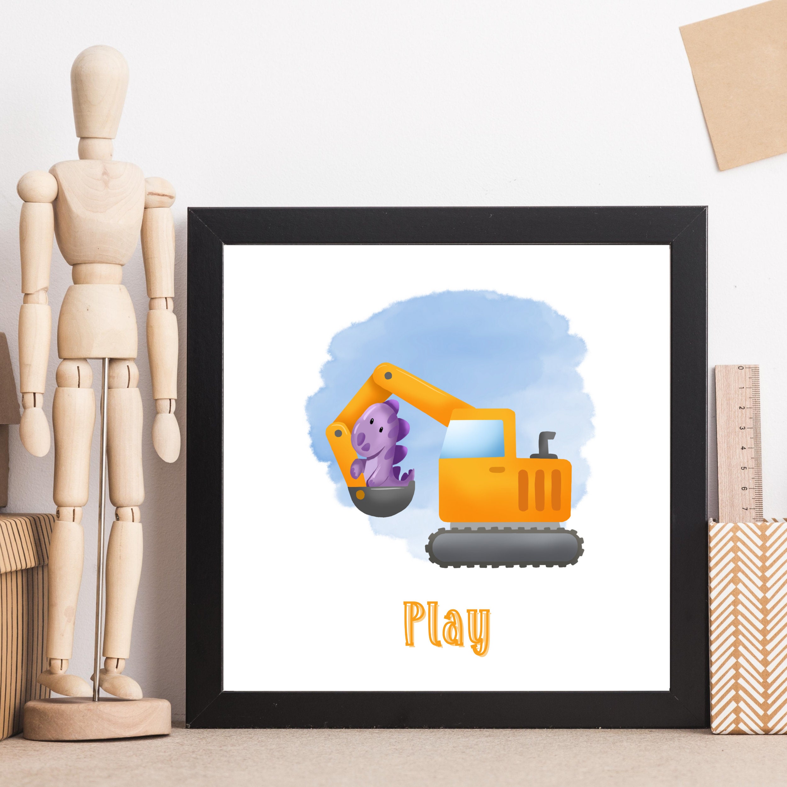 Set of 5 Dinosaur Construction Wall Art, Dinosaurs Themed Nursery Décor ...