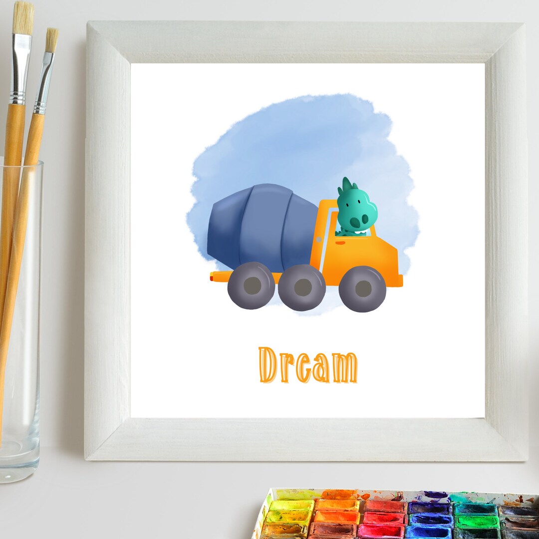 Set of 5 Dinosaur Construction Wall Art, Dinosaurs Themed Nursery Décor ...