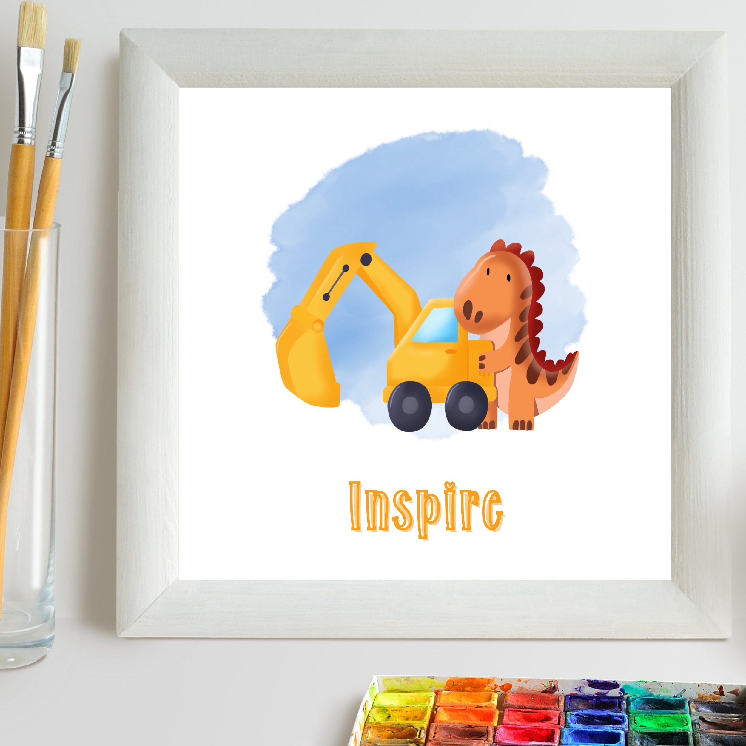 Set of 5 Dinosaur Construction Wall Art, Dinosaurs Themed Nursery Décor ...