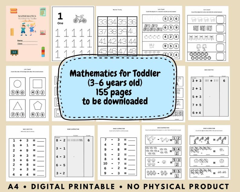Mathematics Worksheet for Toddler - Etsy