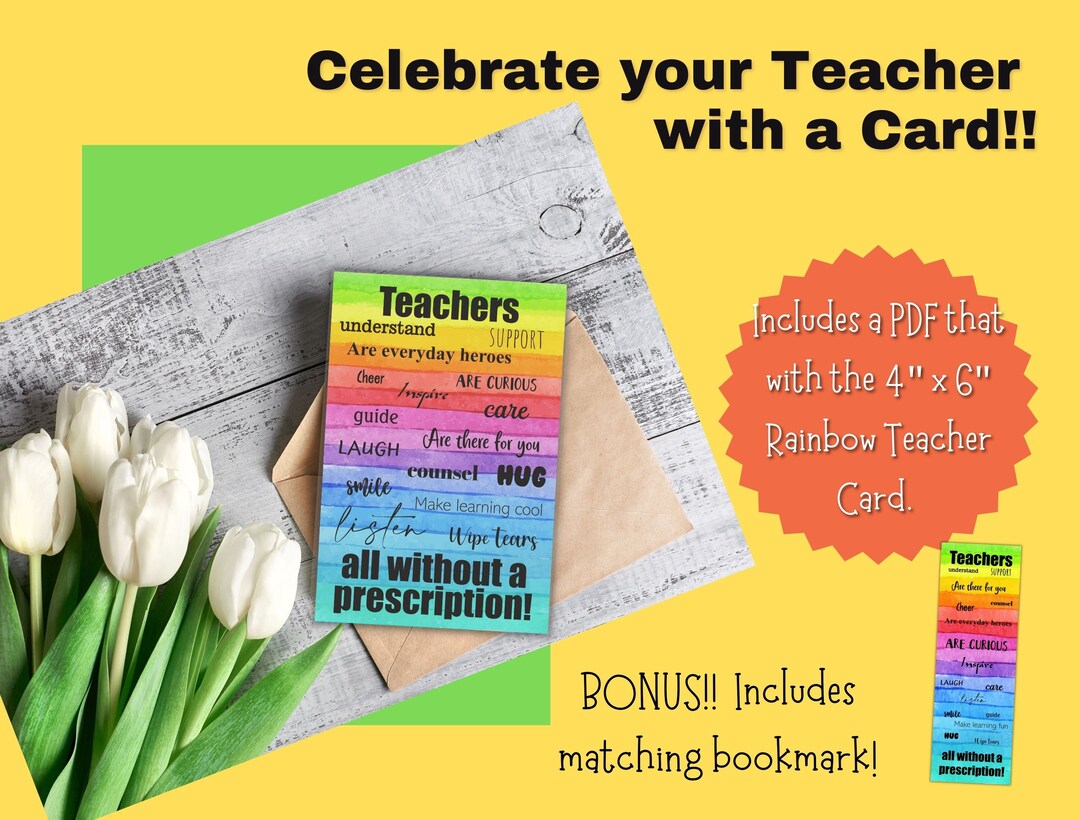 Celebrate Teacher's Day Card | Rainbow Card for Teacher | Rainbow ...