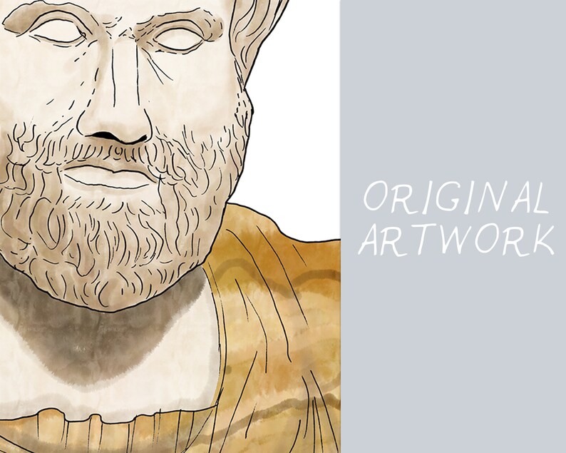 Aristotle Bust Statue Poster, Watercolour Line Art, Student Gift ...