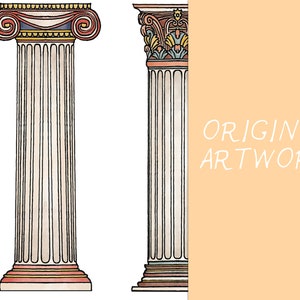 Ancient Greek Columns Poster, Watercolour Line Art, Student Gift ...