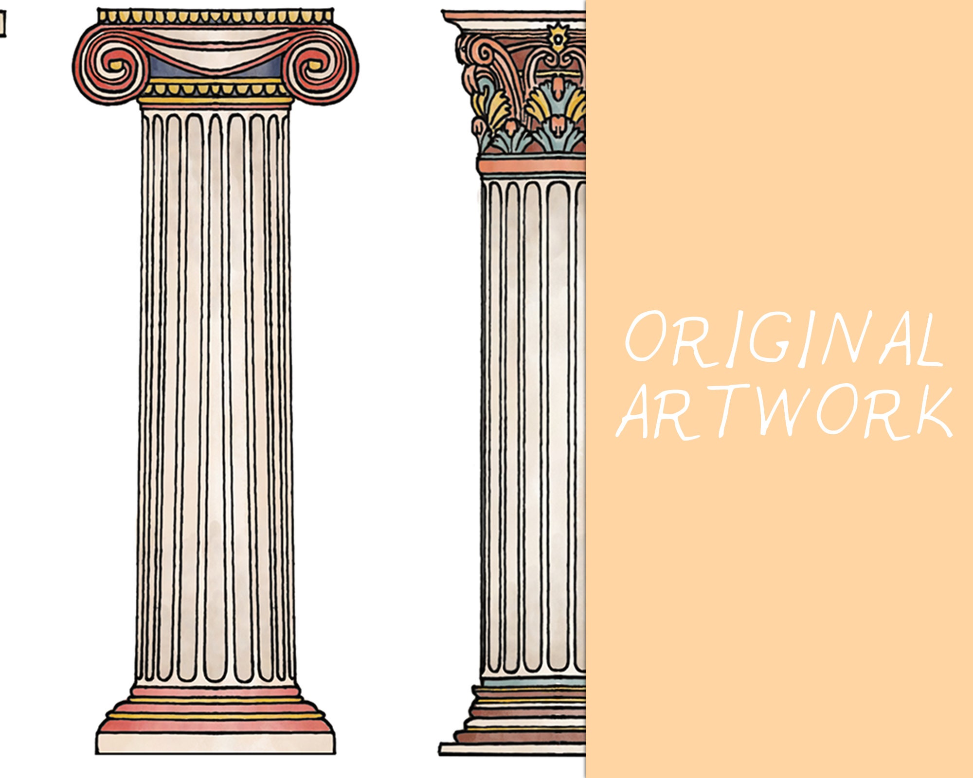 Ancient Greek Columns Poster, Watercolour Line Art, Student Gift ...