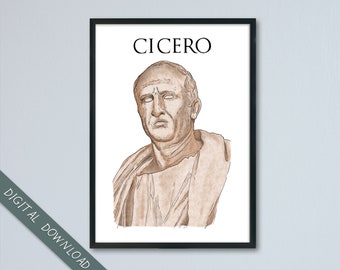 Aristotle Bust Statue Poster, Watercolour Line Art, Student Gift ...