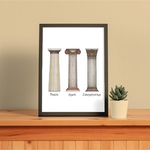 Ancient Greek Columns Poster (titles), Watercolour Line Art, Student ...