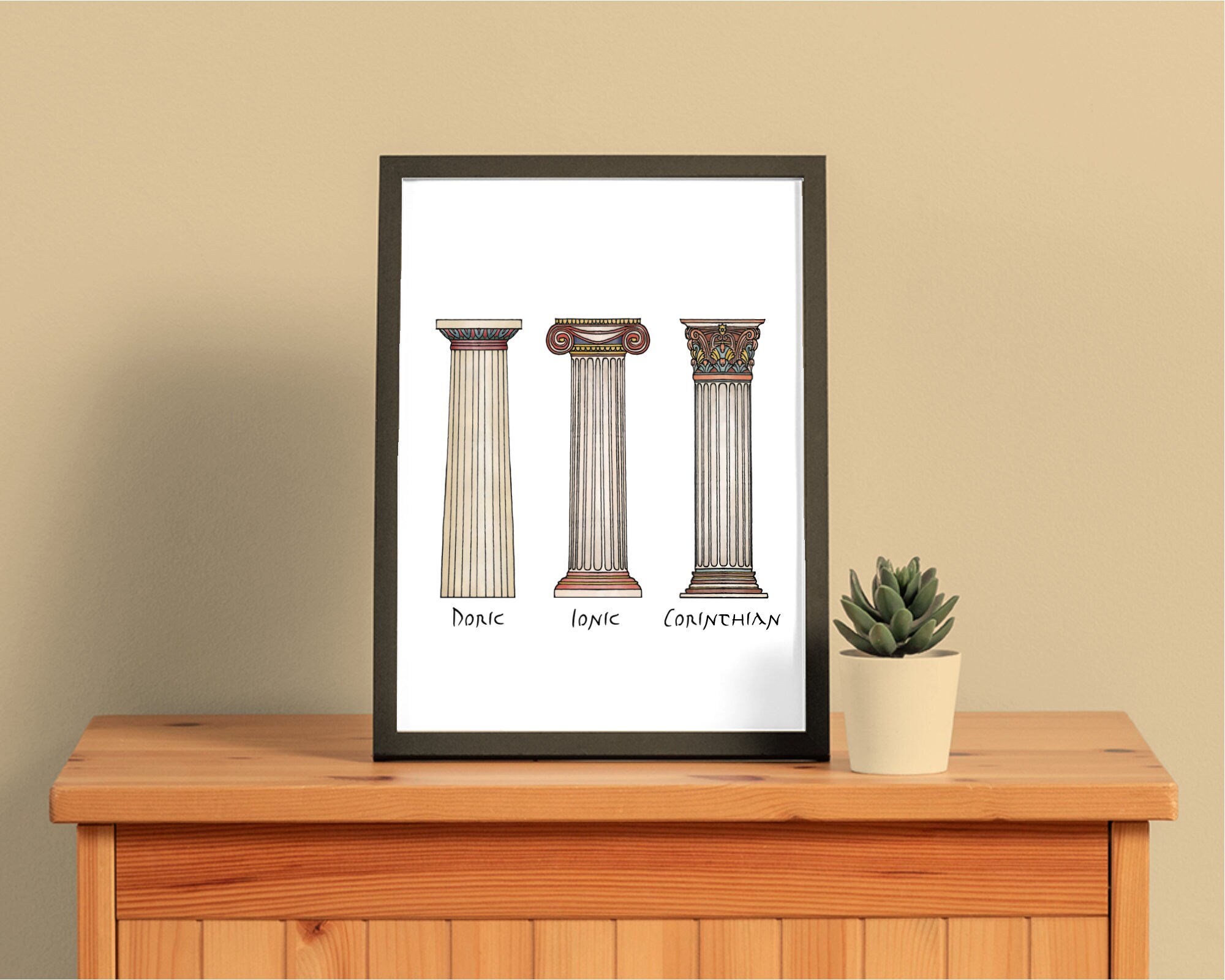 Ancient Greek Columns Poster (titles), Watercolour Line Art, Student ...