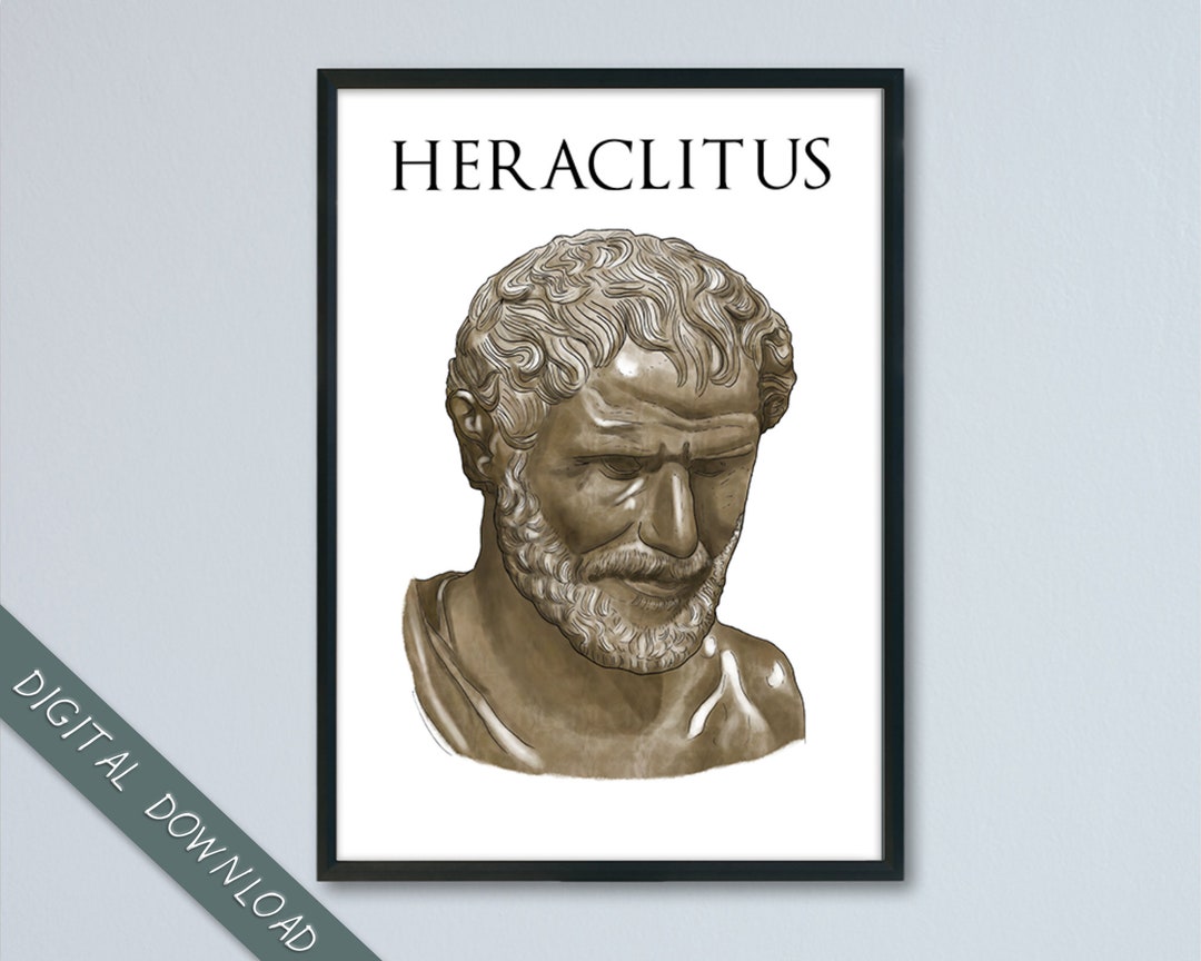 Heraclitus Bust Statue Poster, Watercolour Line Art, Student Gift ...