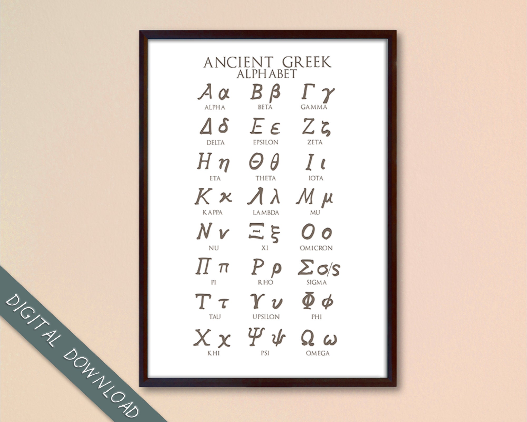 Ancient Greek Alphabet Poster, Watercolour Line Art, Student Gift ...