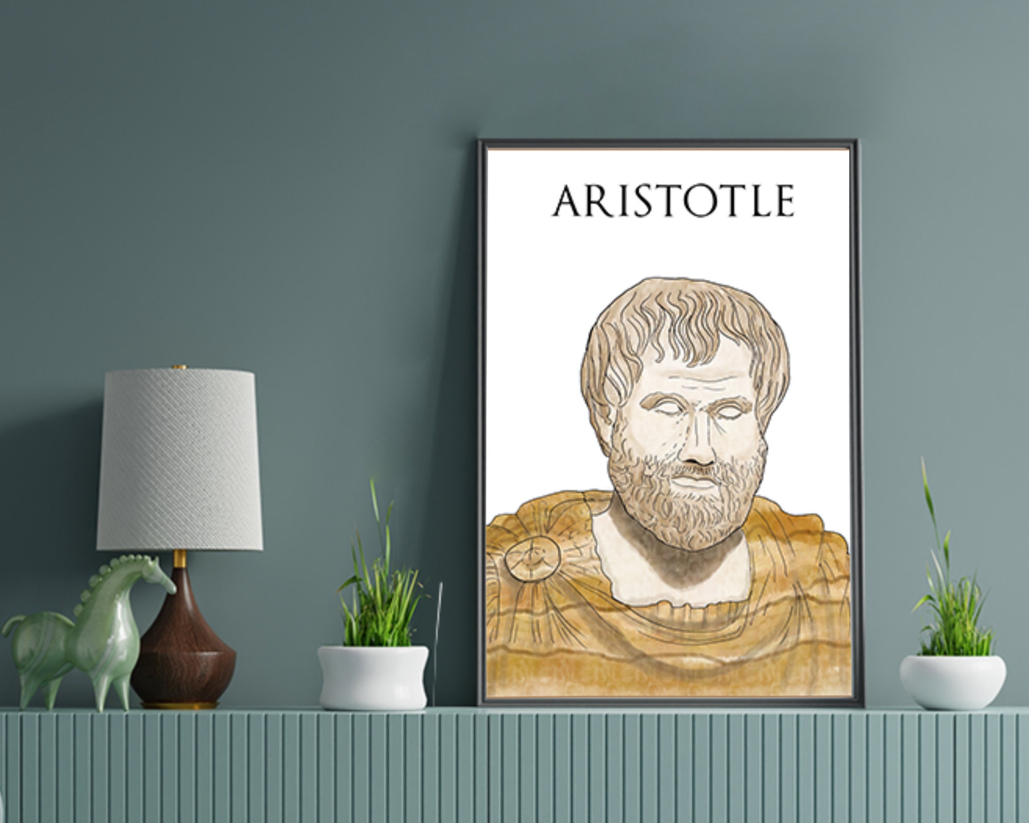 Aristotle Bust Statue Poster, Watercolour Line Art, Student Gift ...