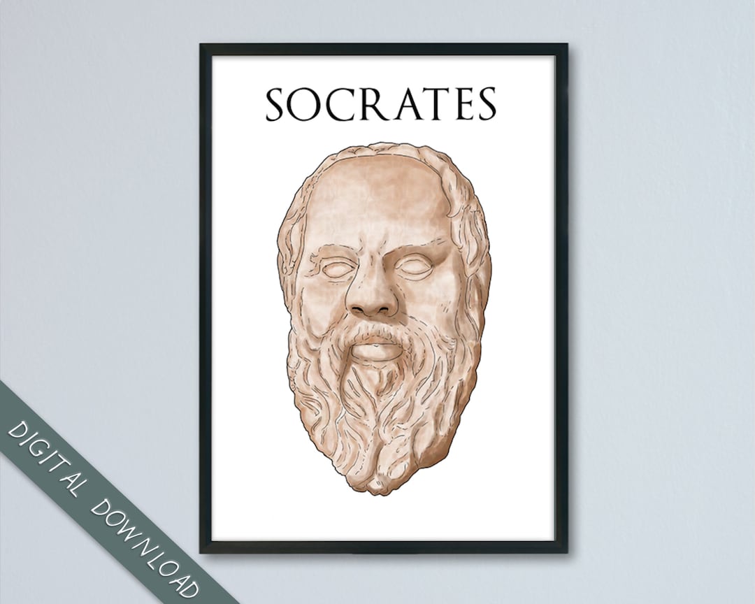 Socrates Bust Statue Poster, Watercolour Line Art, Student Gift ...