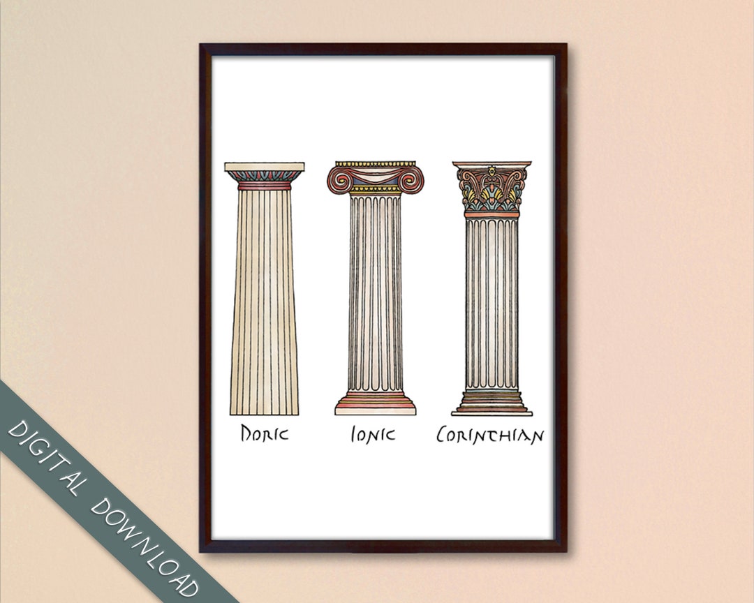Ancient Greek Columns Poster (titles), Watercolour Line Art, Student ...