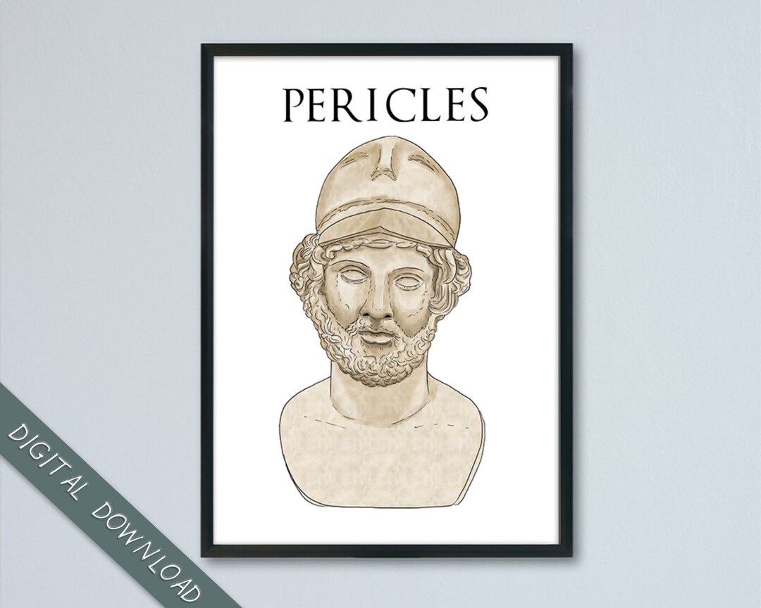 Pericles Bust Statue Poster, Watercolour Line Art, Student Gift ...