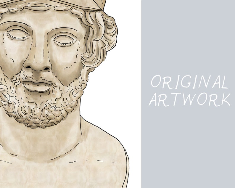 Pericles Bust Statue Poster, Watercolour Line Art, Student Gift ...