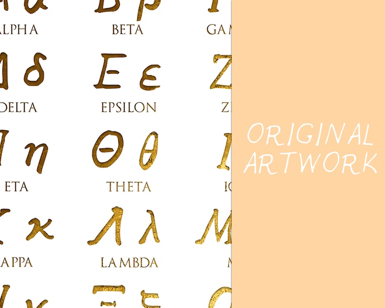 Ancient Greek Alphabet Poster in Gold, Watercolour Line Art, Student ...