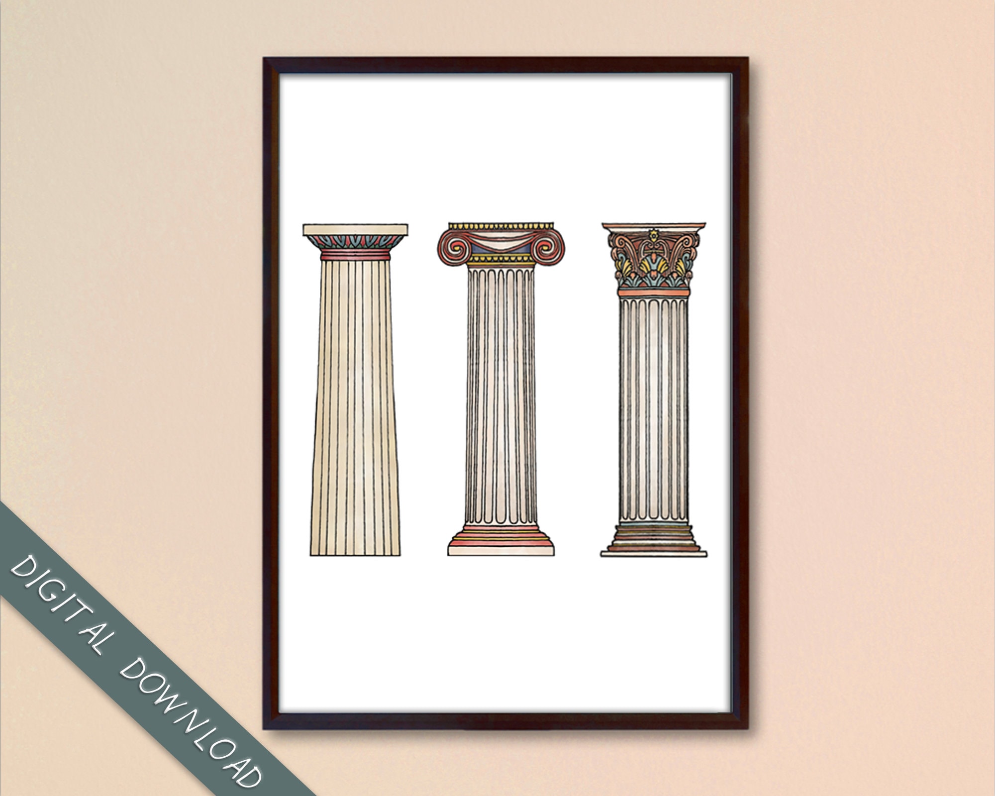 Ancient Greek Columns Poster, Watercolour Line Art, Student Gift ...
