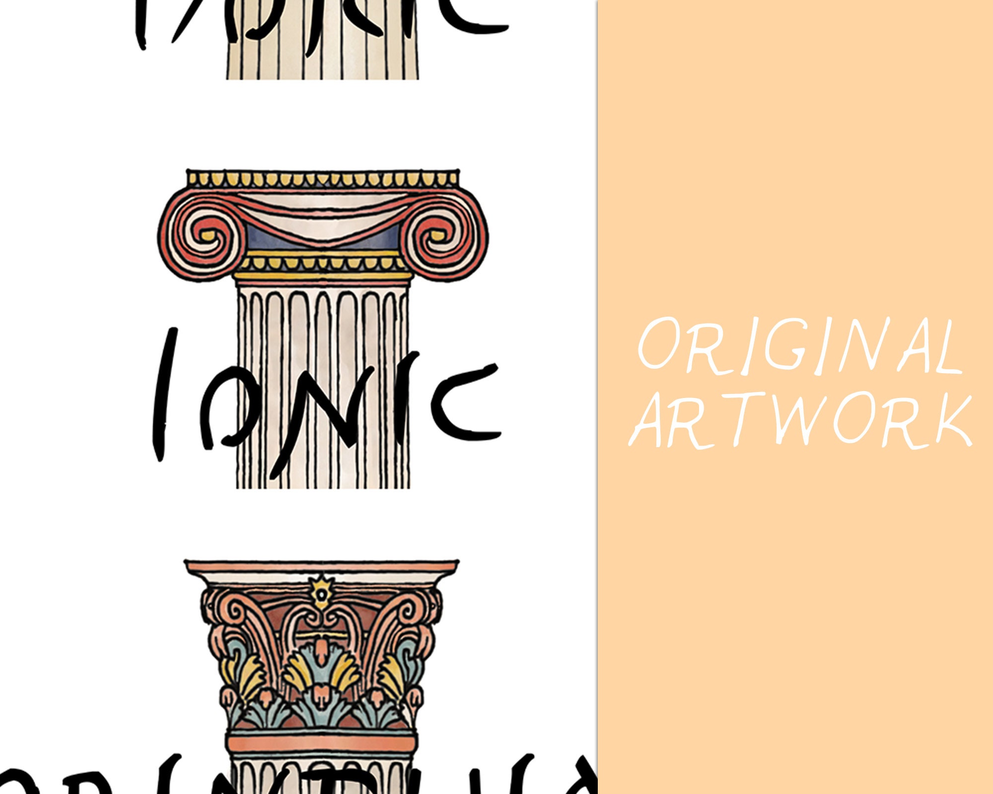 Ancient Greek Column Capitals Poster titles, Watercolour Line Art ...