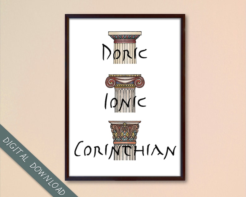 Ancient Greek Column Capitals Poster (titles), Watercolour Line Art ...