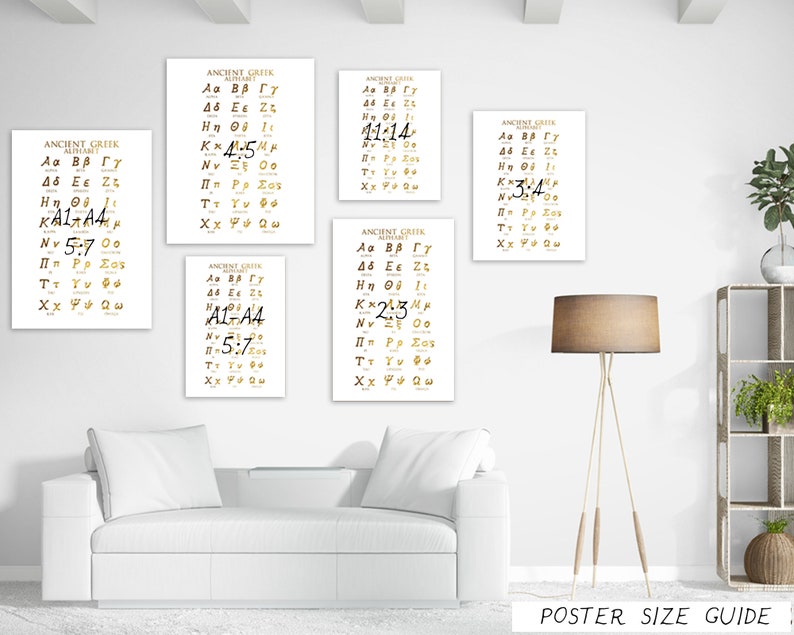 Ancient Greek Alphabet Poster in Gold, Watercolour Line Art, Student ...