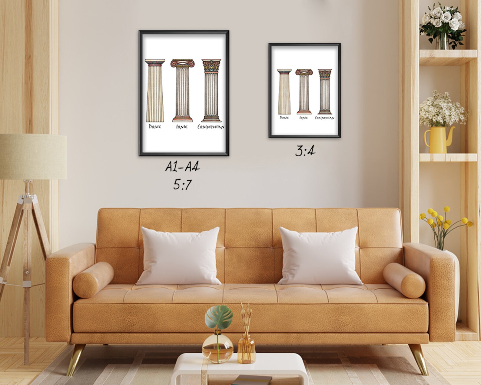 Ancient Greek Columns Poster (titles), Watercolour Line Art, Student ...