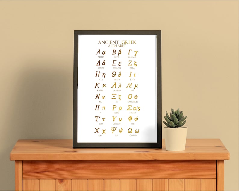 Ancient Greek Alphabet Poster in Gold, Watercolour Line Art, Student ...