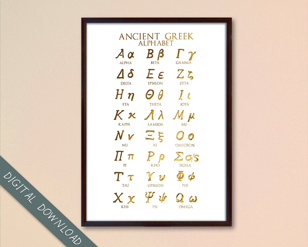 Ancient Greek Alphabet Poster in Gold, Watercolour Line Art, Student ...