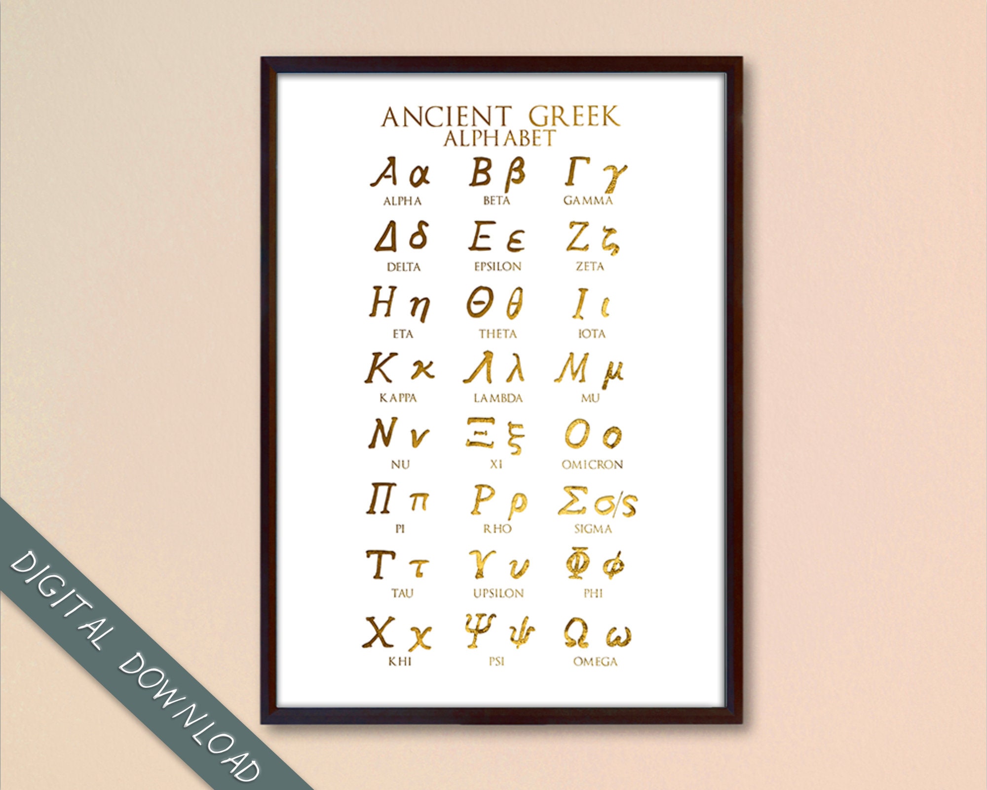 Ancient Greek Alphabet Poster in Gold, Watercolour Line Art, Student ...