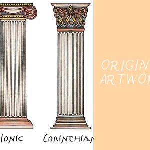 Ancient Greek Columns Poster (titles), Watercolour Line Art, Student ...